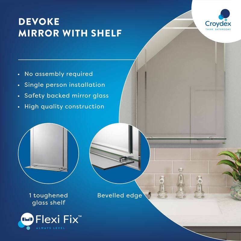 Croydex Devoke Elegant Rectangular Bathroom Vanity Mirror with Shelf ...