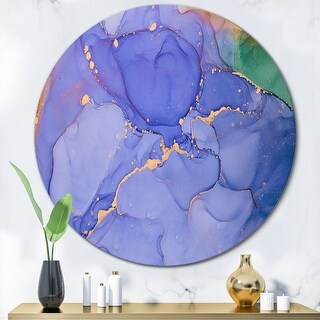 Designart 'Purple Gold Infused Liquid Art' Modern Metal Circle Wall Art ...