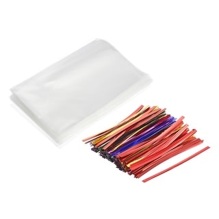 Clear Plastic Bags 4.5"x3" with 3" Foil Twist Ties Mixed Color 100 Set ...