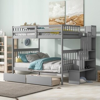 Rustic Pine Wood Full Over Full Bunk Bed with Detachable Beds and ...