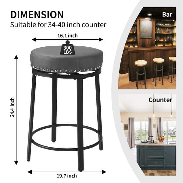 Bar Stools Set of 2 Counter Height Swivel Bar Stools Backless Round ...