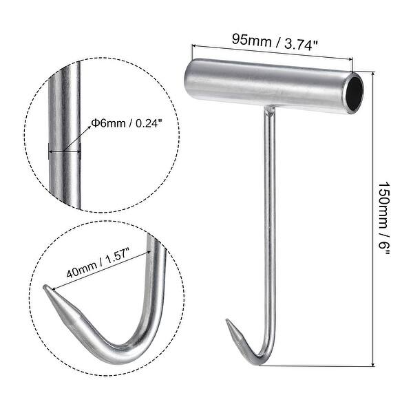 6"(150mm) T-Handle Meat Boning Hook, Galvanized T Hooks for Butcher ...