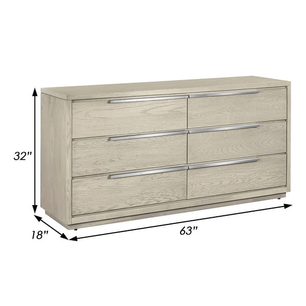 Joni 63 Inch Modern Wood Dresser, 6 Drawers with Metal Handles, Gray ...