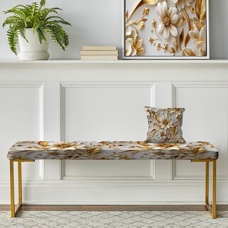 Designart - Golden White And Blue Flowers Elegance III - Marble ...