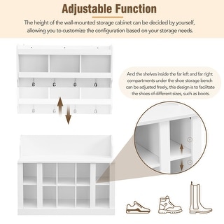 White Hall Tree with Bench and 4 Hooks - Customizable Entryway Coat ...
