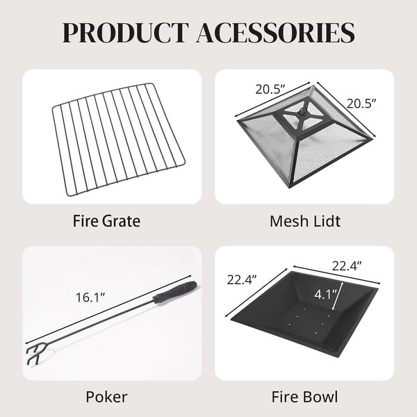 32Inch Outdoorundefined Wood Burning Fire Pit with Mesh Lid and Fire ...