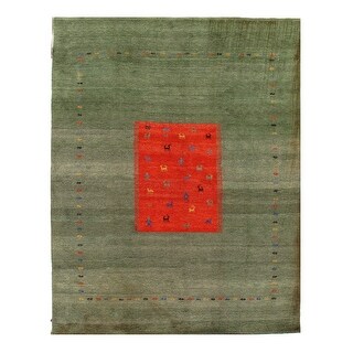 Green Habd Knotted Gabbeh Rug - 8'8" x 11'7" - Red - 11'7'' x 8'8 ...