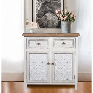 Distressed White Wood 2-Drawer 2-Door Storage Cabinet - 31.7" H x 31.5 ...