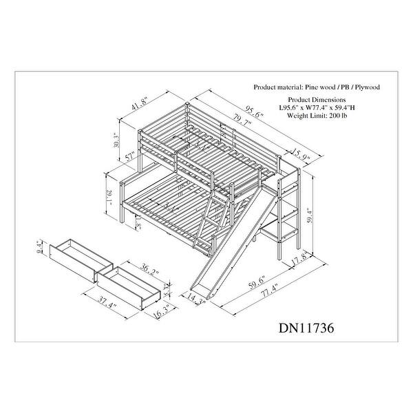 Flexible Design Twin Over Full Wood Bunk Bed with Slide and Multiple ...