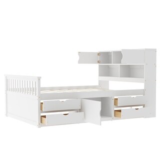 Full Size Captain Platform Bed Frame with Storage Bookcases - Bed Bath ...