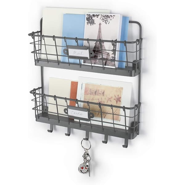 Vintage Living® Wall Mount Letter Holder & Key Rack - 2 Tier - Bed Bath ...