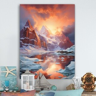 Designart "Coral Orange Iceberg Glacial Symphony II" Nautical & Beach ...