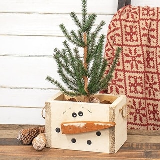 Rustic Wood Snowman Crate with Jute Handles - 9” L x 5.50” W x 6”H ...