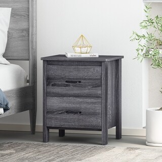 DARK GREY Nightstand Wood Look Bedside Table 2 Drawer Accent Table - Bed Bath & Beyond - 41440779