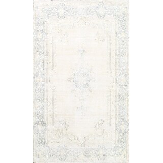Muted Distressed Kerman Persian Area Rug Hand-knotted Wool Carpet - 7'1 ...