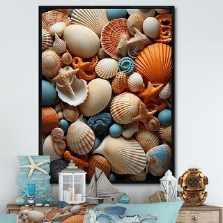 Designart "Classic Seashells By The Sea I" Seashell Framed Canvas Wall ...
