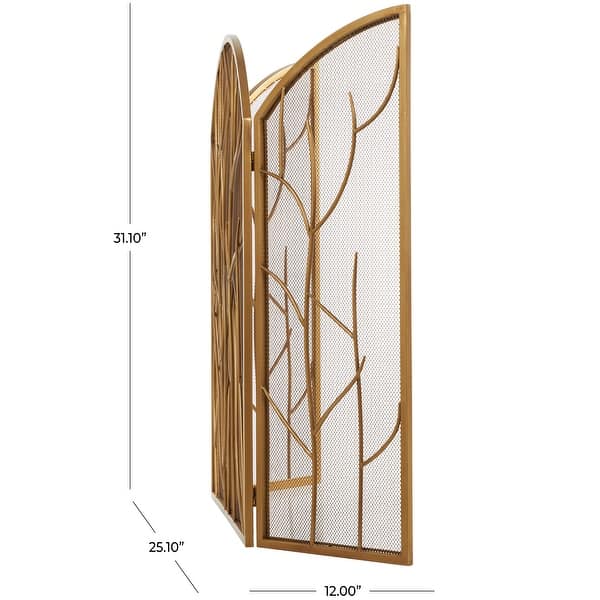 Gold Metal Arched 3 Panel Tree Fireplace Screen with Branch Inspired ...