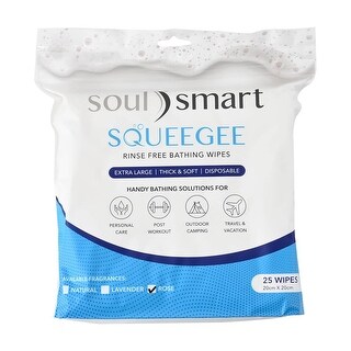 Set of 25 Rinse Free Sponge Bath Wipes, Disposable No Rinse Bath - Blue ...