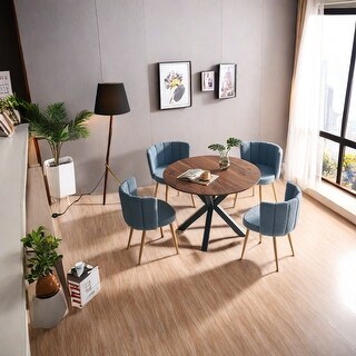 Black And Wood Dining Table With Circular Mdf Tabletop For Casual ...