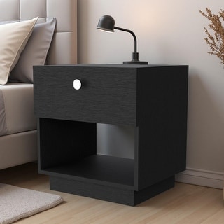 18.5"L Wenge Nightstand with Large Drawer and Open Storage Shelf ...