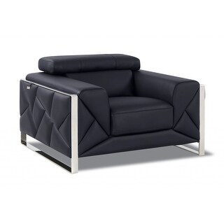 Mod Black Leather and Chrome Deco Accent Chair - 35" x 48" x 43" - Bed ...