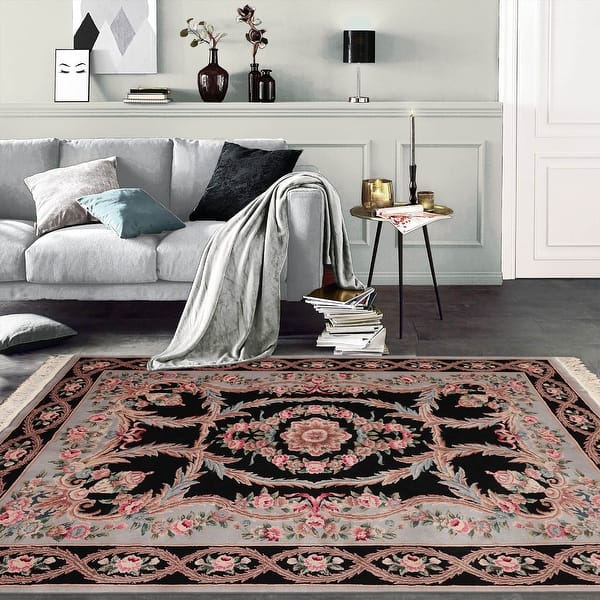 Hand Knotted Asmara Black Aubusson Savonnerie Wool Oriental Area Rug ...