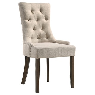 Modern Beige and Weathered Oak Tufted Back Parson Chairs Set of 2 - Bed ...