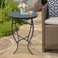 Han Outdoor Round Ceramic Tile Side Table with Iron Frame by ...
