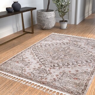 Curled Medallion Beige and Yellow Polypropylene Rug 5x8 - 90*63*0.3 ...