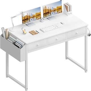 Small White Computer Desk with Fabric Drawers - Bed Bath & Beyond ...