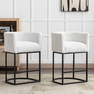 Set of 2 Barrel Barstool Linen Dining Chair Counter Reception Chair ...
