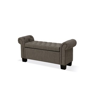 54 Inch Storage Bench, Polyester Linen, Rolled Arms, Tufted, Smooth ...