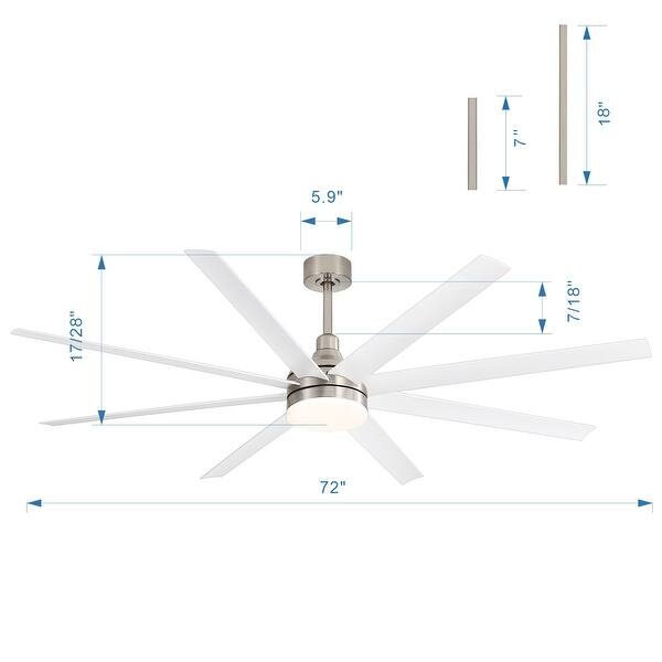 72 Inch Satin Nickel LED Ceiling Fan with Light Remote(8-Blade) - Satin ...