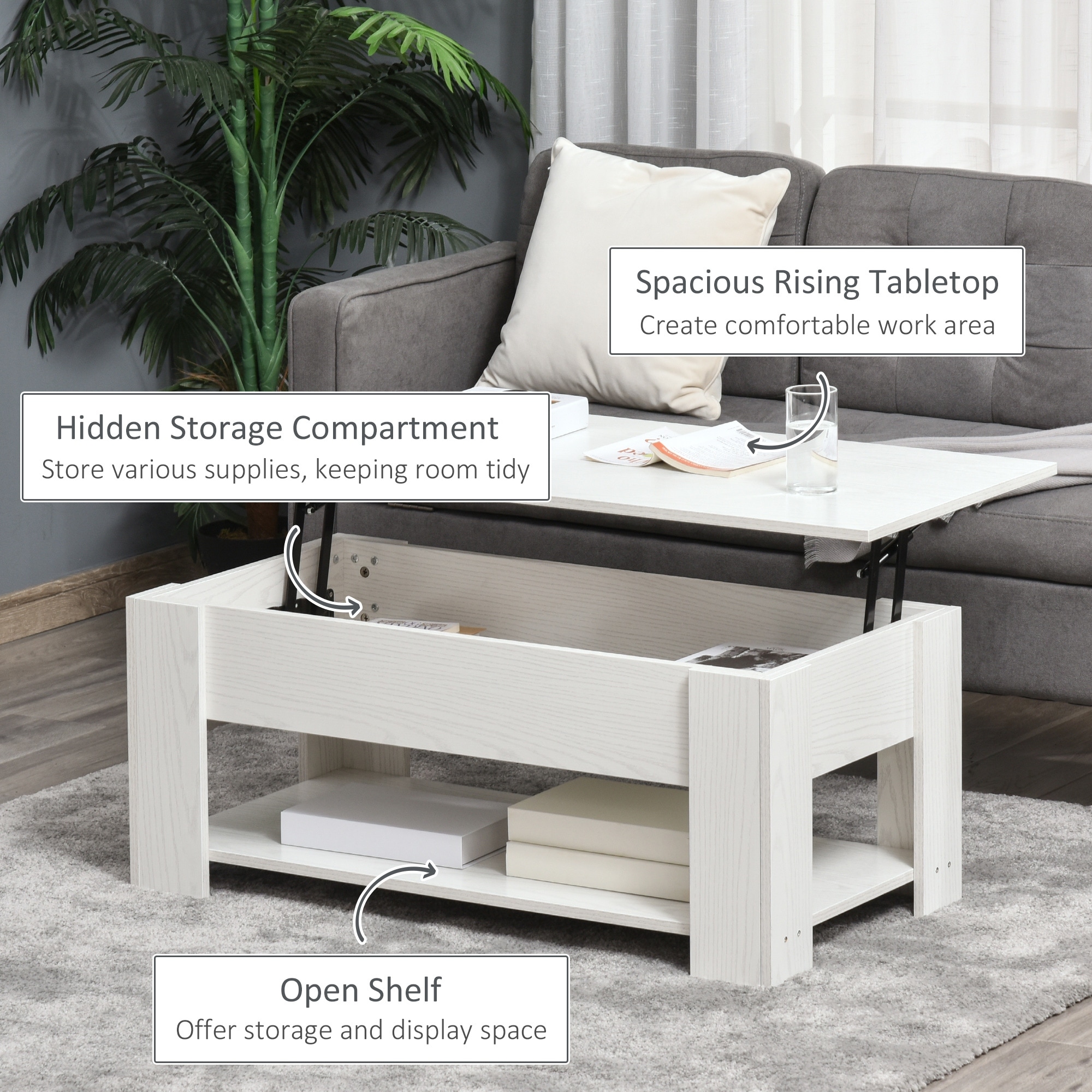 Lift Top Coffee Table with Storage Space Modern Rising Tabletop Dining ...