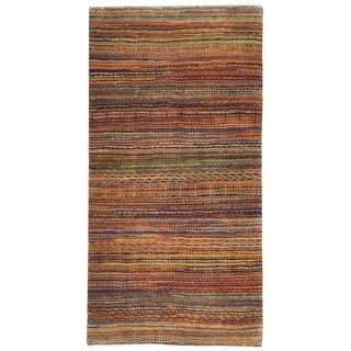 One of a Kind Hand-Knotted Modern 2' x 3' Stripe Wool Red Rug - 2' x 4 ...