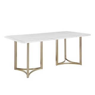 Contemporary Dining Table with Durable Brushed Brass Metal Base,Kitchen ...