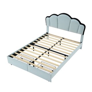 Blue Crown Shell Bed Full Princess Bed with Lighting Strip, 2 Drawers ...