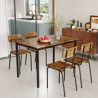 5-Piece Rustic Brown Dining Table Set with Backrest Chairs - Bed Bath ...