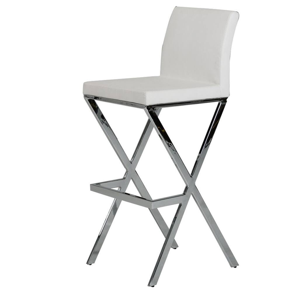 41 Inch Vegan Faux Leather Barstool, X Shaped Legs, Set of 2,Chrome ...