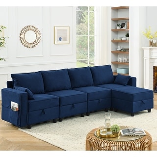 High-End Modular Sofa: Storage Sectional Set in Navy Blue Corduroy ...