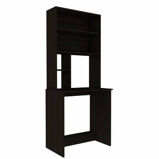 Modern Black Computer Desk with Hutch 71”H Wood Office Workstation with ...