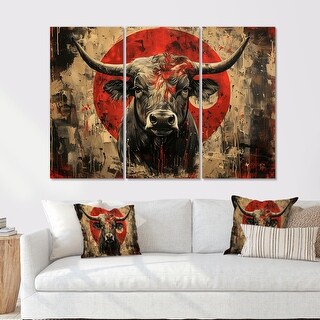 Designart "Red Taurus Astrology Bulls Courage" Cattle Animal Metal Set ...