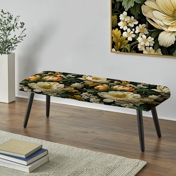Earthy Greens Chrysanthemum Flower Pattern - Floral Upholstered Bench ...
