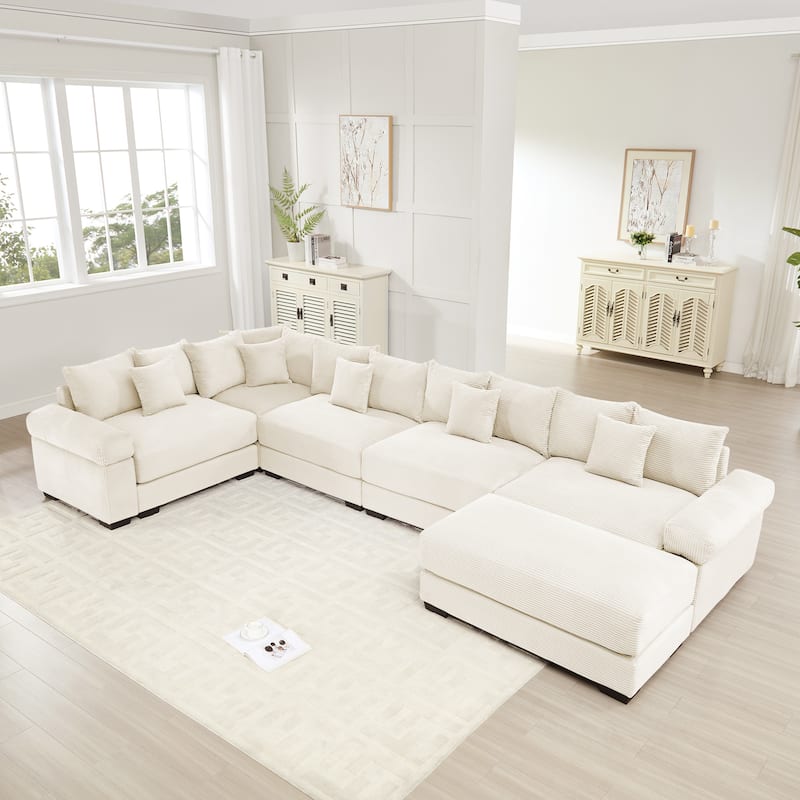 GDFStudio - Corduroy U-Shaped 6-Seater 137.7" Cloud Modular Sectional ...