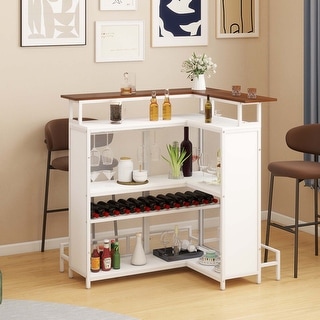 Moasis L Shaped Mini Home Bar Unit Table with Music Sensing LED Light ...