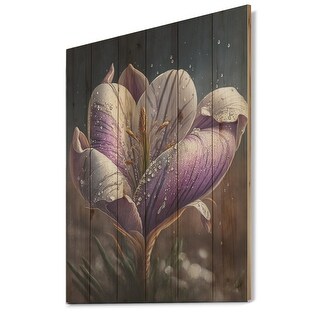 Designart 'Blooming Crocus I' Floral Crocus Wood Wall Art - Natural ...
