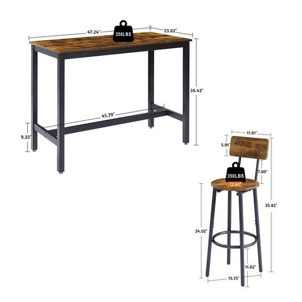Rustic Brown Iron Bar Table Set with Backrest Stools - Bed Bath ...