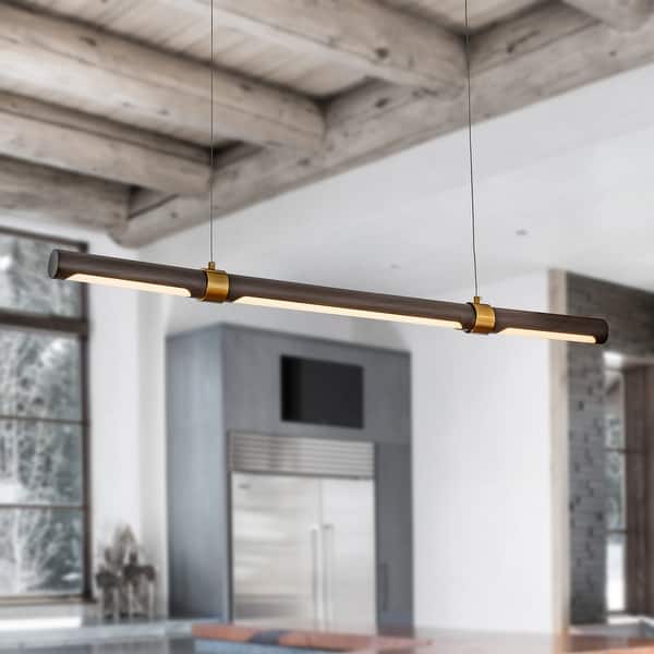 Modern Desk Pendant Light LED 12W Linear Iron Walnut LED Light for ...