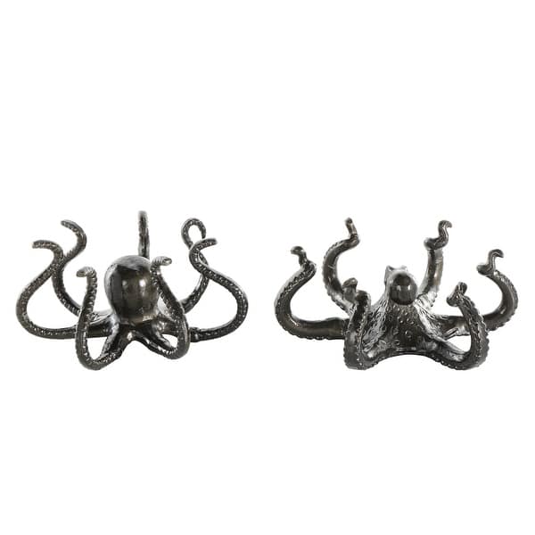 Black Aluminum Metal Octopus Sculpture with Splayed Arms (Set of 2 ...