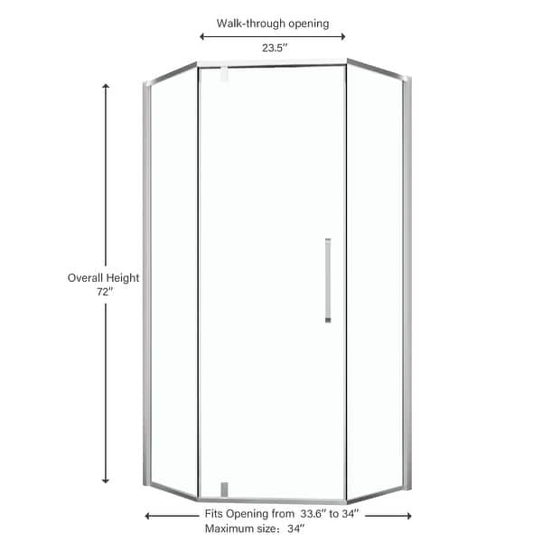 Lordear Shower Door 34-1/8" x 72" Semi-Frameless Neo-Angle Hinged ...